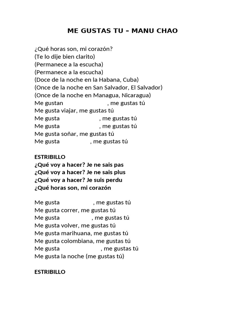 "Me Gustas Tú: La Canción de Manu Chao" | PDF