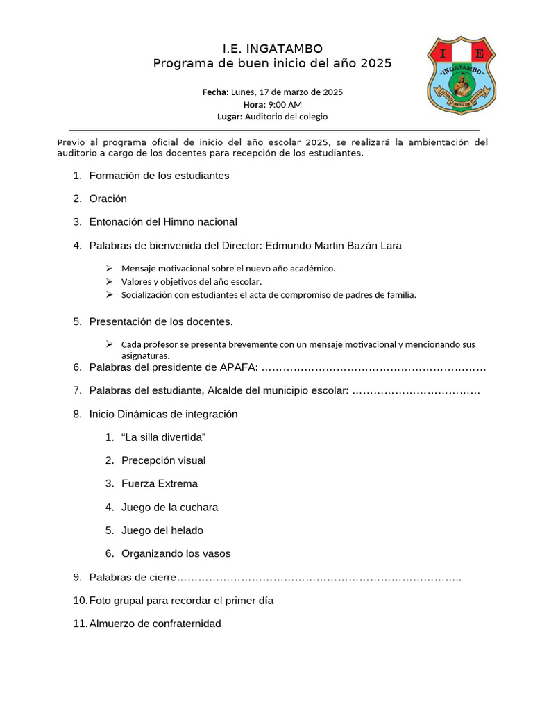 Programa de Bienvenida | PDF