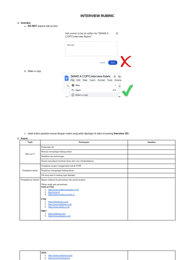 (MAKE A COPY) Interview Rubric | PDF