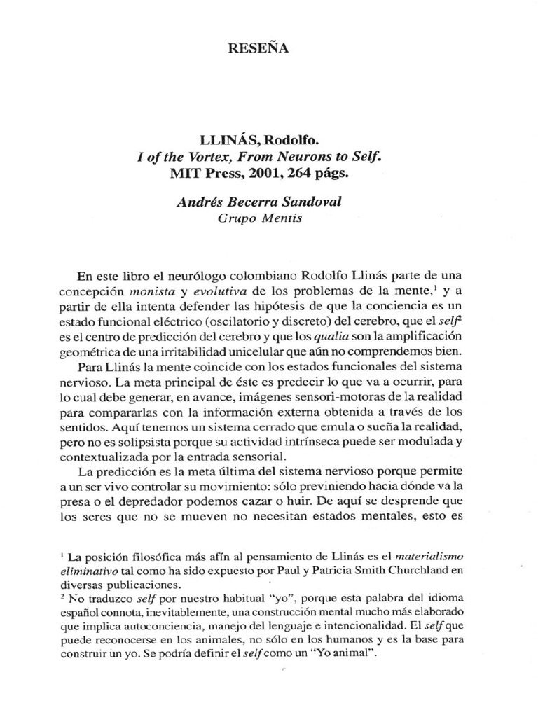 Qualia Rodolfo Llinás | PDF