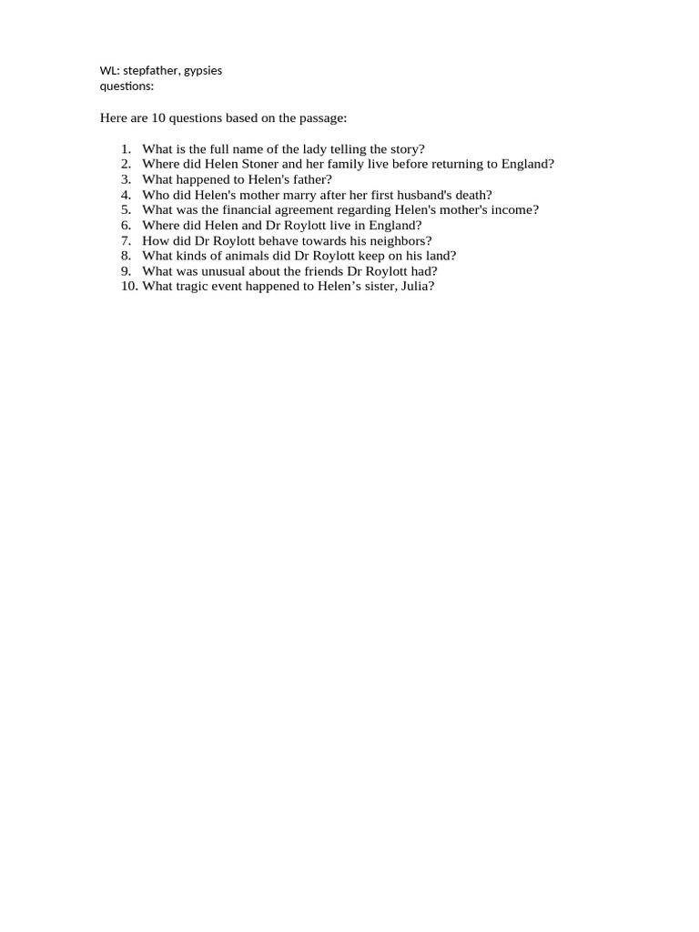 Helen Stoner's Family Tragedy Explained | PDF