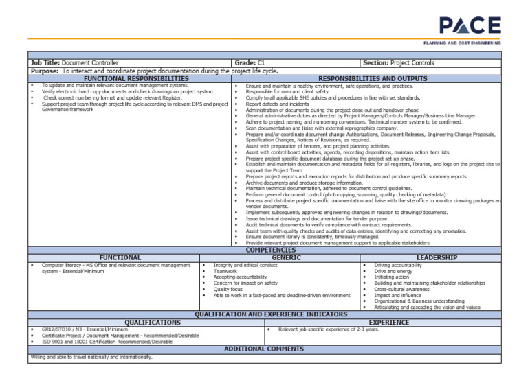 PaCE JD Document-Controller | PDF | Audit | Metadata