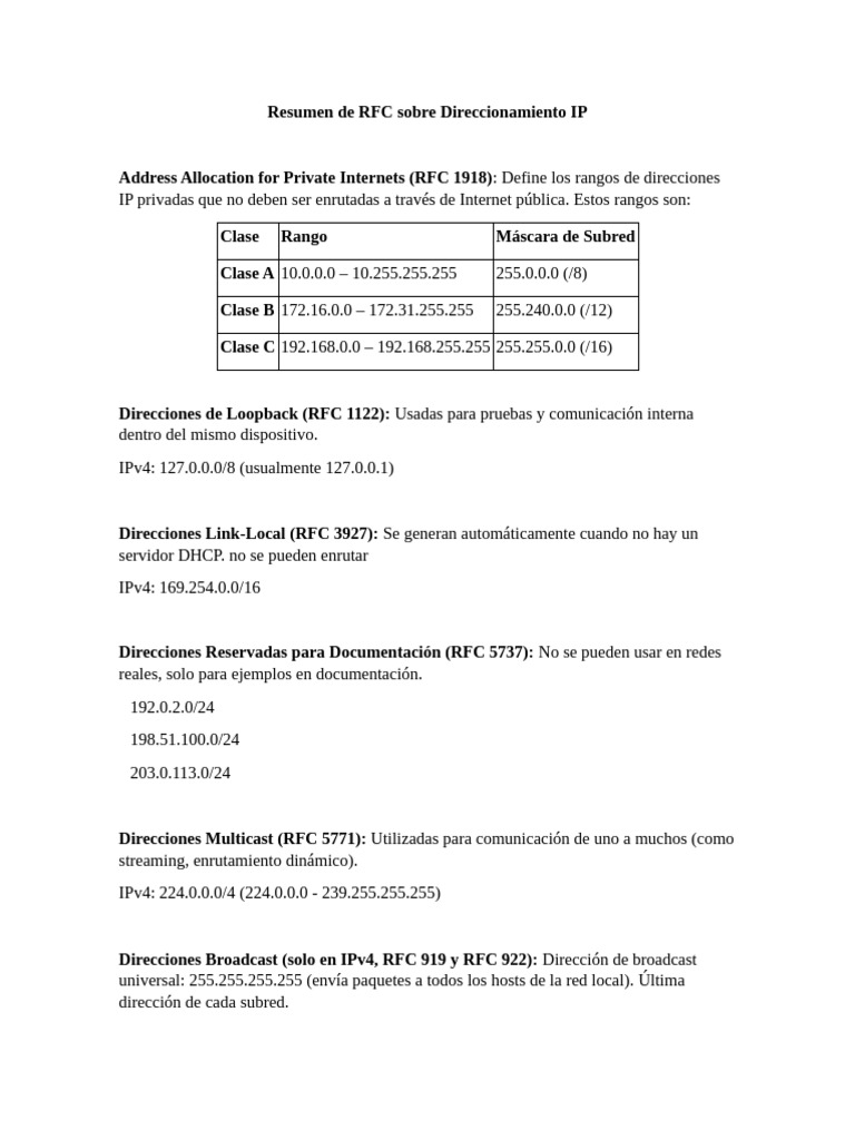 Direccionamiento IP y RFC relevantes | PDF