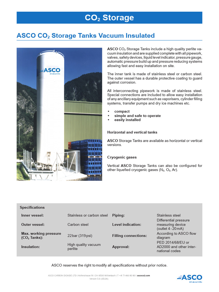 CO2 Storage Tank Specifications | PDF | Valve | Carbon Dioxide