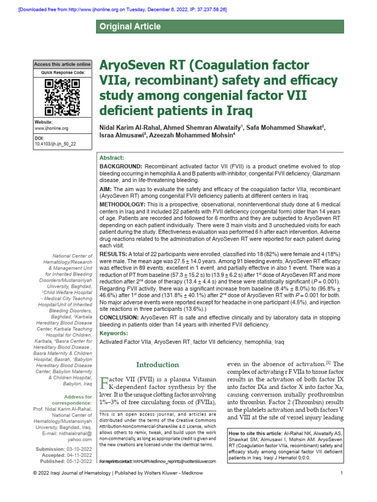 AryoSeven Iraqi Centers Follow Up | PDF | Hemostasis | Clinical Medicine