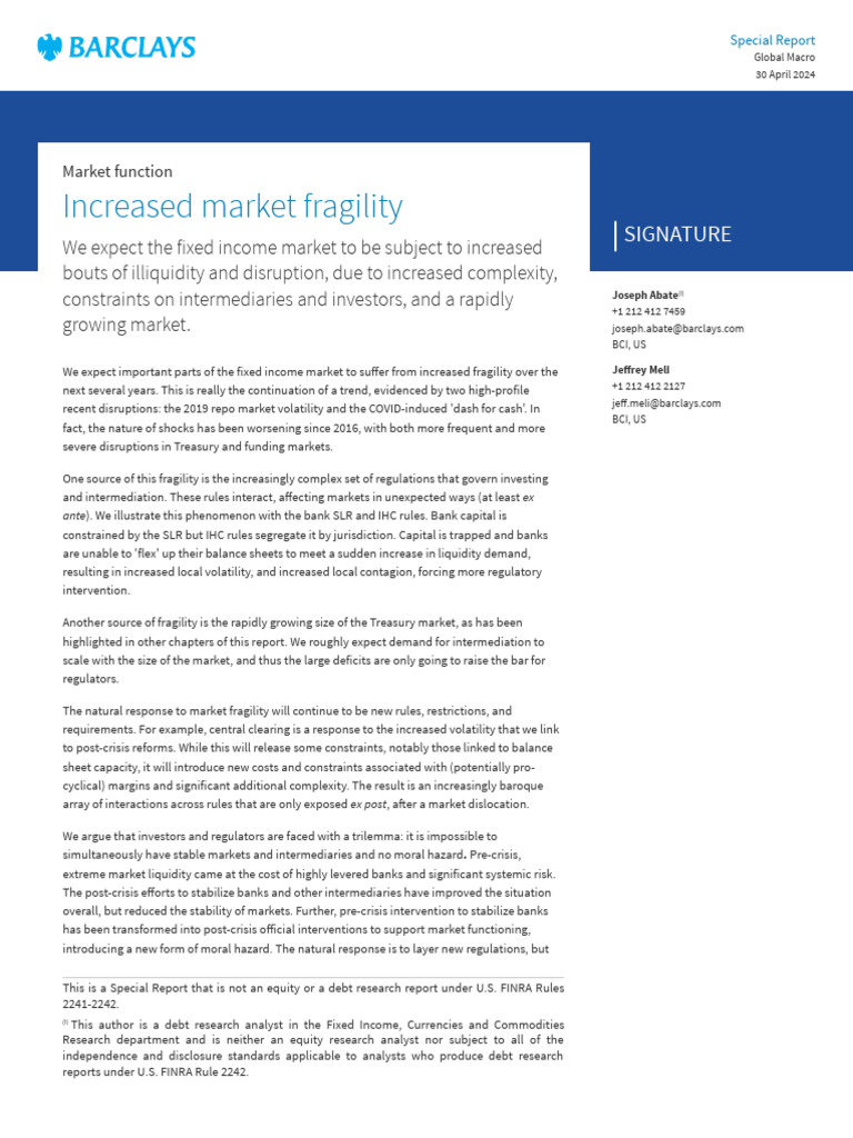 Barclays Market Function Increased Market Fragility PUBLIC | PDF ...