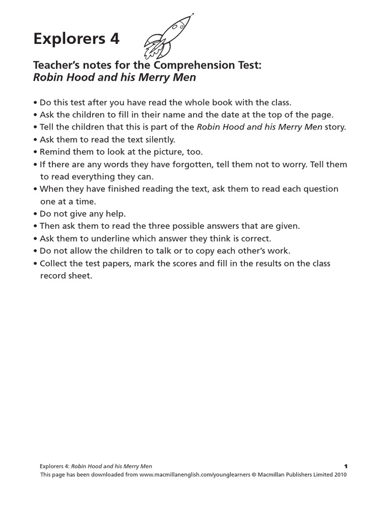 Robin Hood's Merry Men Comprehension Test | PDF