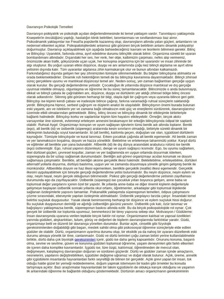 Davranışın Psikolojik Temelleri | PDF