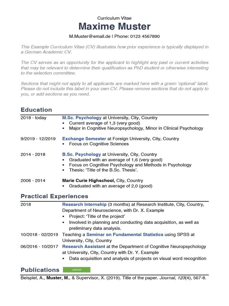 Example Curriculum Vitae | PDF | Psychology | Neuroscience