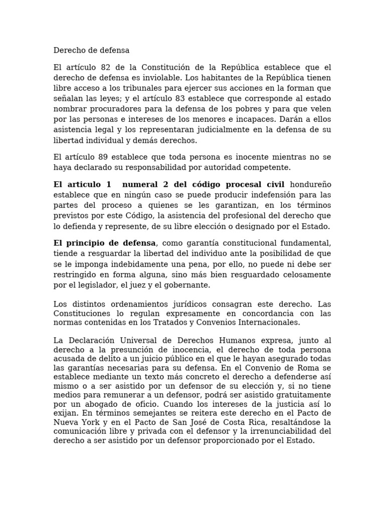 Derecho de Defensa en Honduras: Garantías y Principios | PDF | Justicia ...