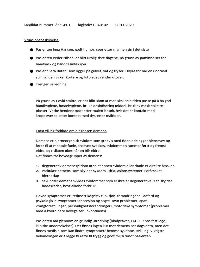 Eksamen 2020 Helsefag (1) | PDF