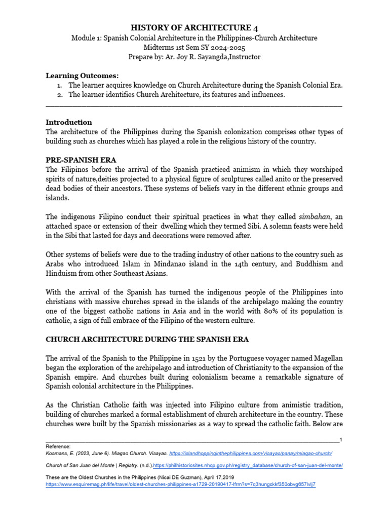 MIDTERM - HOA 4 - Module 1 - PHILIPPINE CHURCH ARCHITECTURE IN SPANISH ERA | PDF