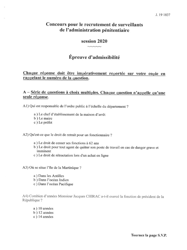 Sujet Surveillant 2020A-2 | PDF