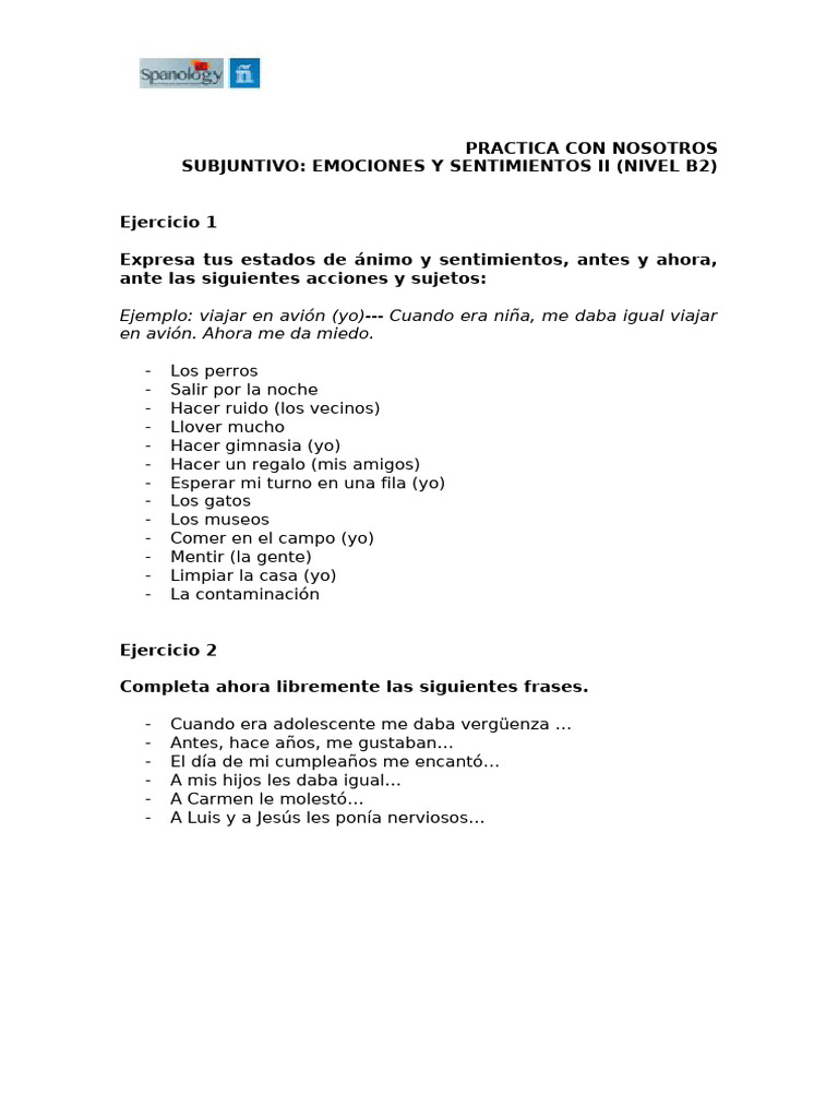 PRACTICA CON NOSOTROS Subjuntivo Emociones y Sentimientos II | PDF