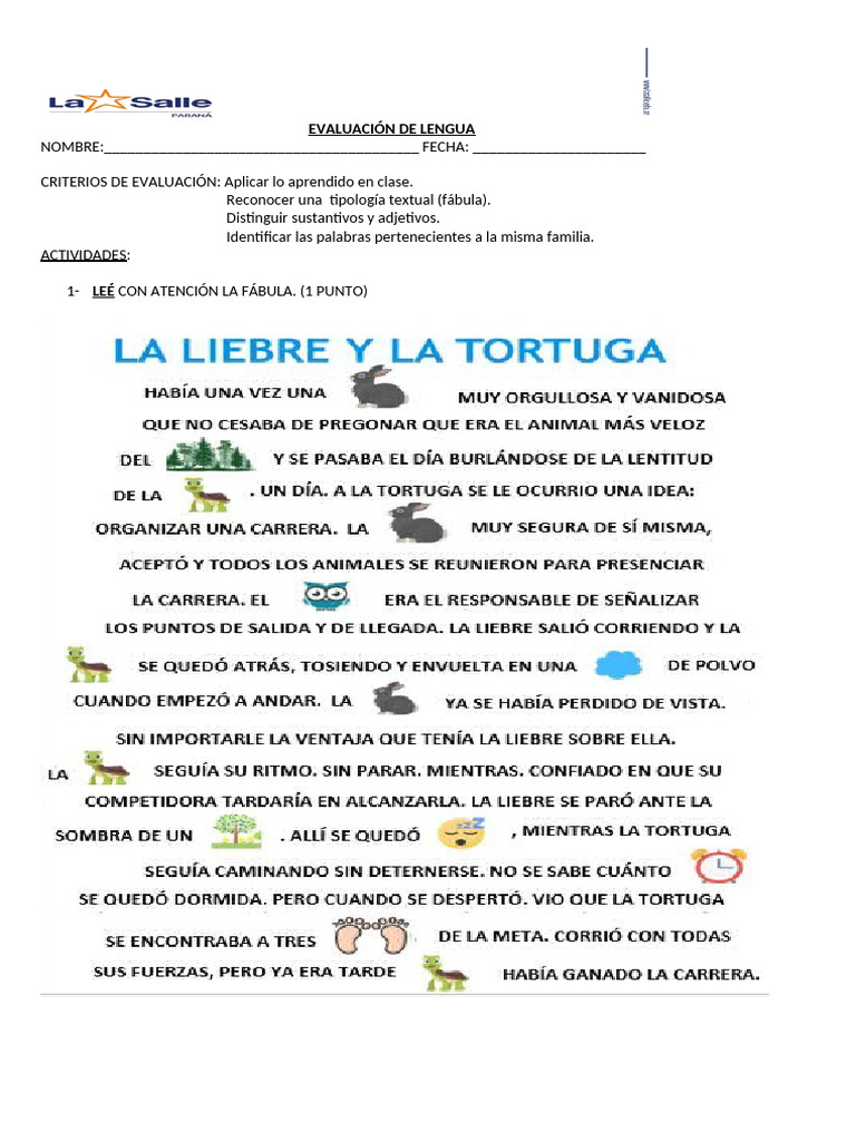 Eval Adapt Lengua Agosto 2 | PDF