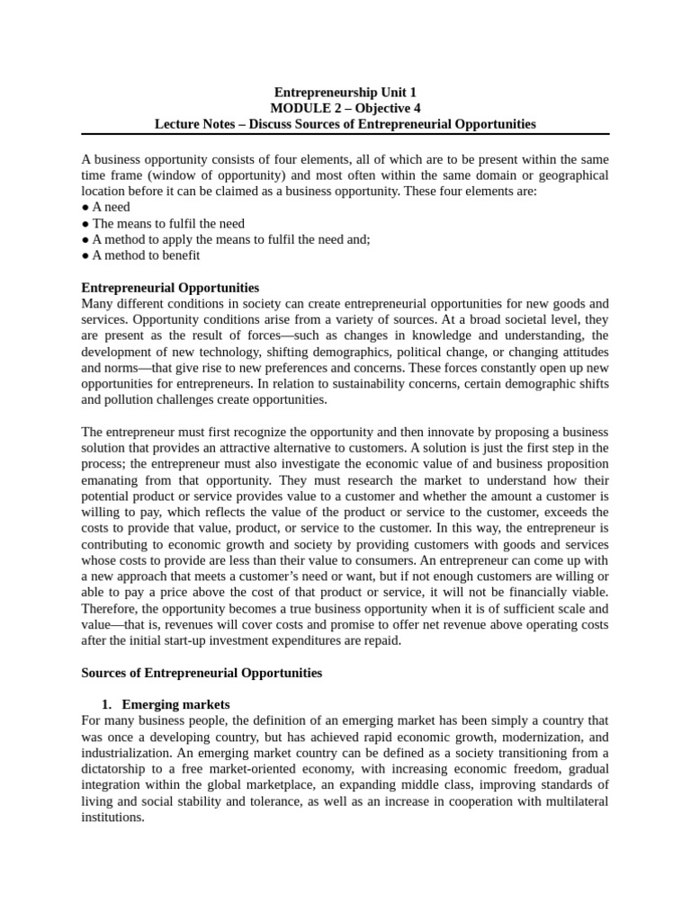 Sources of Entrepreneurial Opportunities | PDF | Entrepreneurship ...