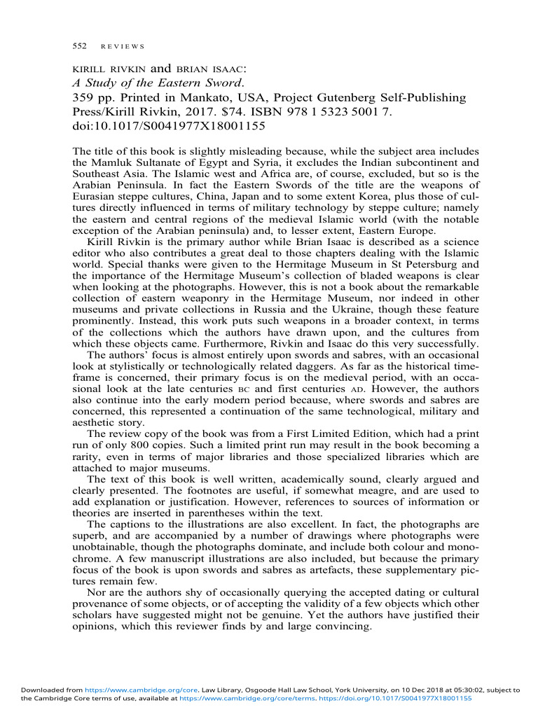 Nicolle, David - Kirill Rivkin and Brian Isaac - A Study of The Eastern Sword. 359 Pp. Printed ...