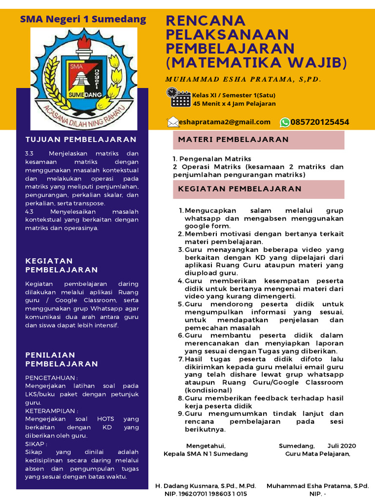 rpp-1-lembar-pengenalan-matriks | PDF