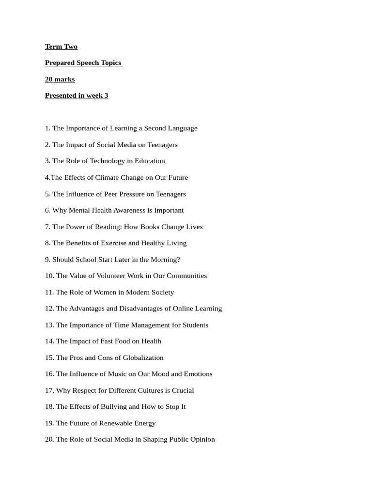 Prepared speech topics | PDF