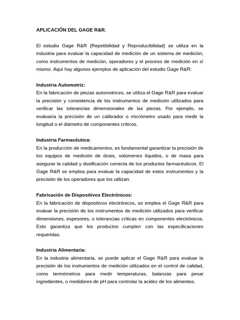 Aplicaciones del Gage R&R en Industrias | PDF