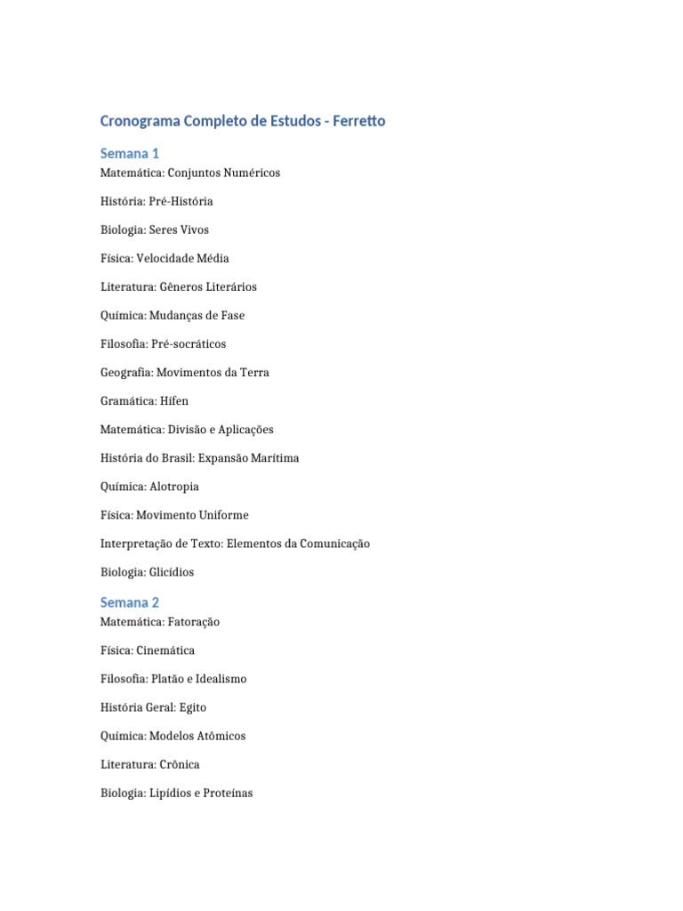 Cronograma Completo Ferretto | PDF
