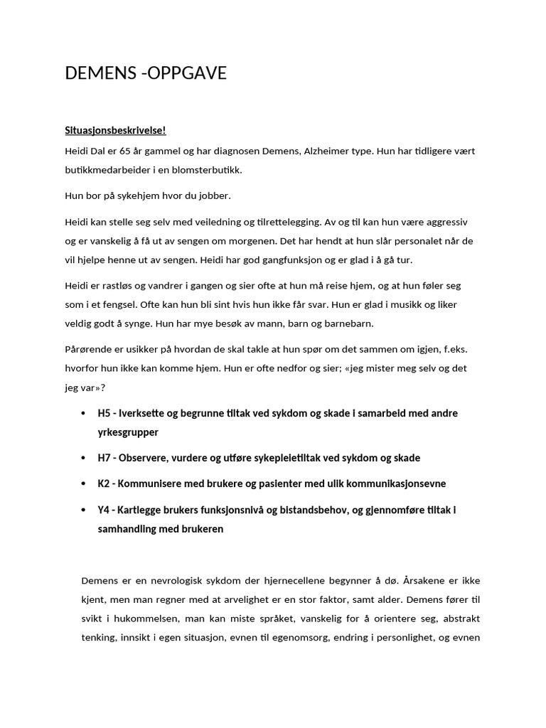 DEMENS, Oppgave | PDF