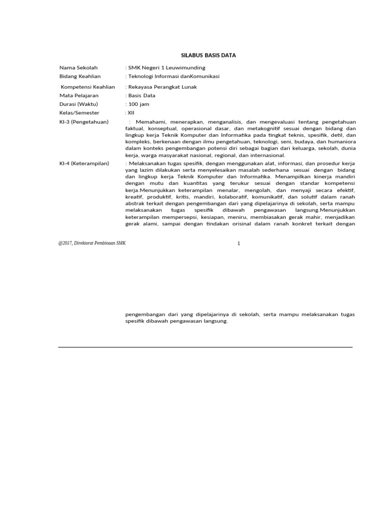 Pdfcoffee.com Silabus Rpl Basis Data Xii 4 PDF Free | PDF