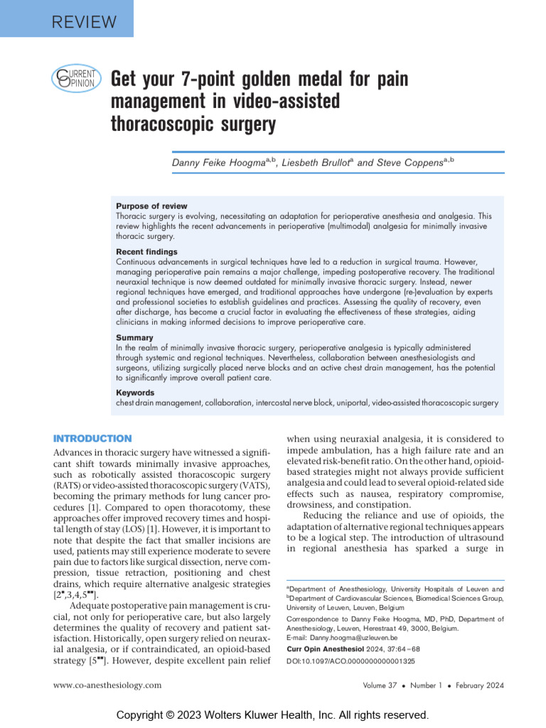 2024 Pain Management VATS | PDF | Surgery | Analgesic