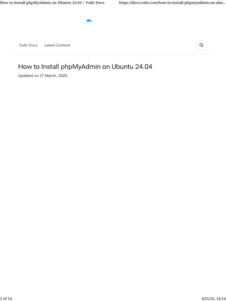 How To Install phpMyAdmin On Ubuntu 24.04 - Vultr Docs | PDF | Databases | My Sql
