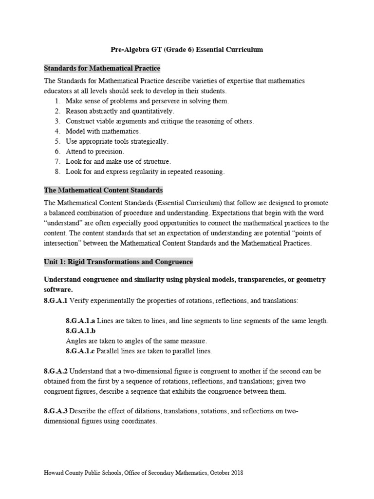 Pre-Algebra GT Curriculum Overview | PDF | Equations | Function ...