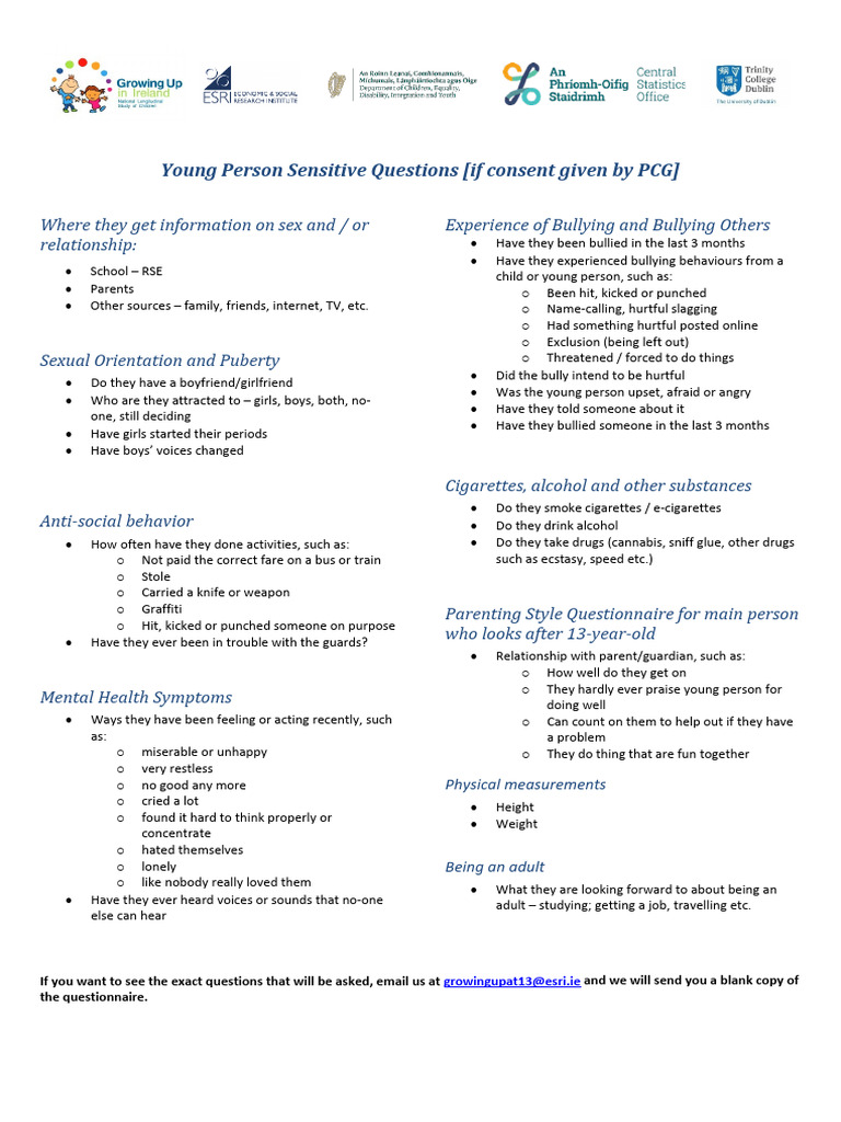 Cohort08at13 Questionnaires YP Sens Summary For WEB | PDF | Bullying ...