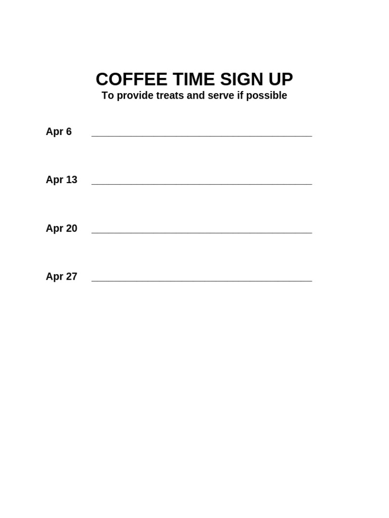 Coffee Time Sign-Up Schedule | PDF