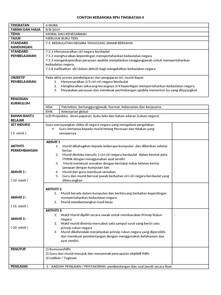 Contoh RPH KSSM Ting 4 & 5 | PDF