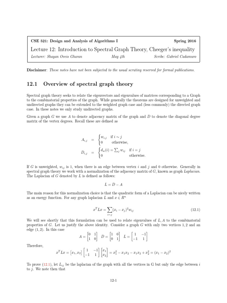 Introduction To Spectral Graph Theory, Cheegers Inequality | PDF | Eigenvalues And Eigenvectors ...