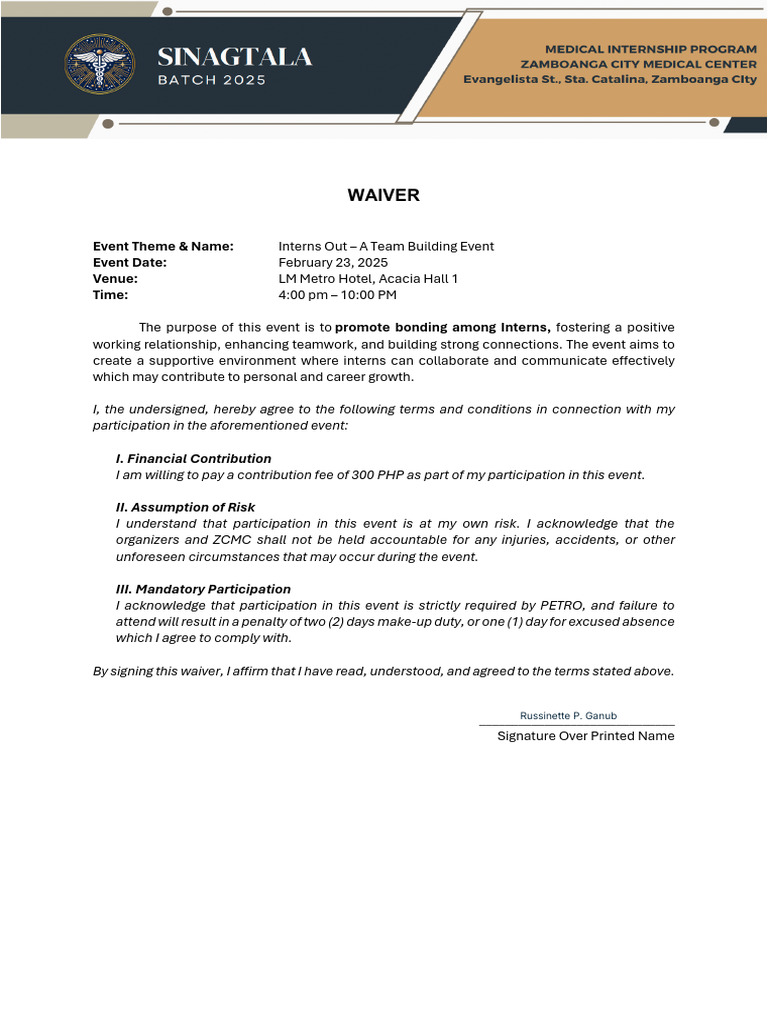 Interns Out Team Building Event Waiver | PDF
