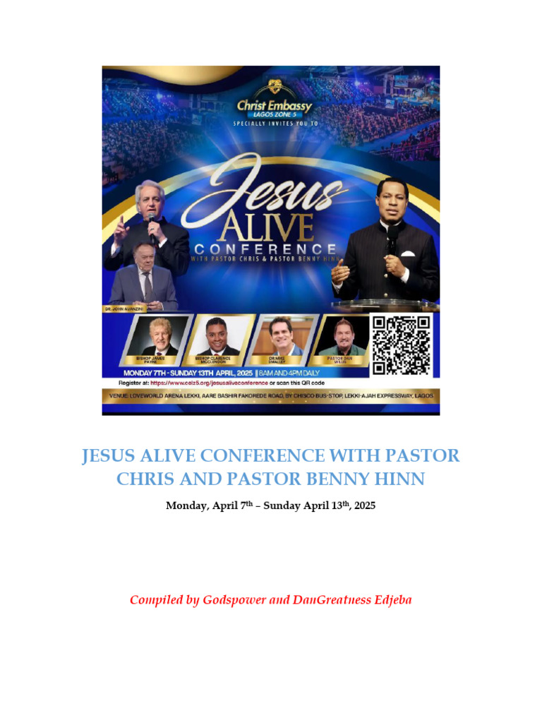Jesus Alive Conference With Pastor Chris and Pastor Benny Hinn | PDF ...
