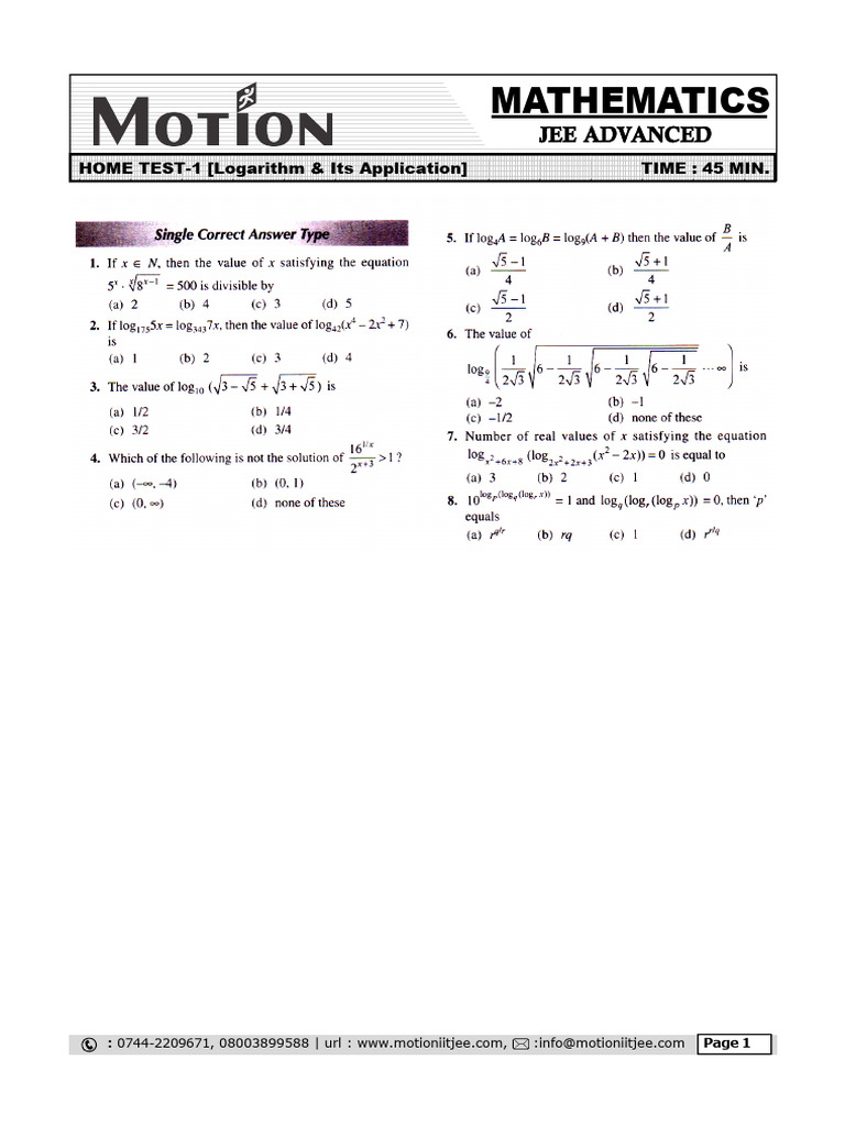 1_ Logarithm and Its Applications_Question.p65 | PDF