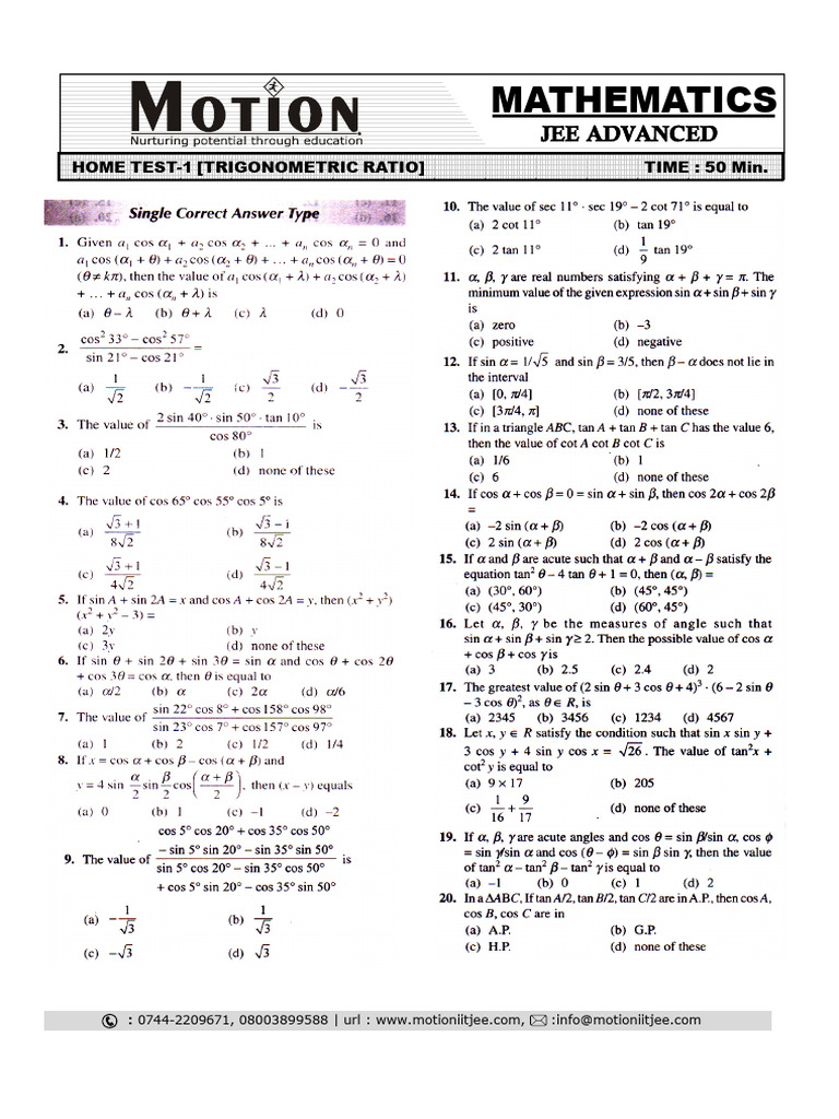 2 - Question With Solution - Trigonometric Ratios For Compound, Multiple, Submultiple Angles ...