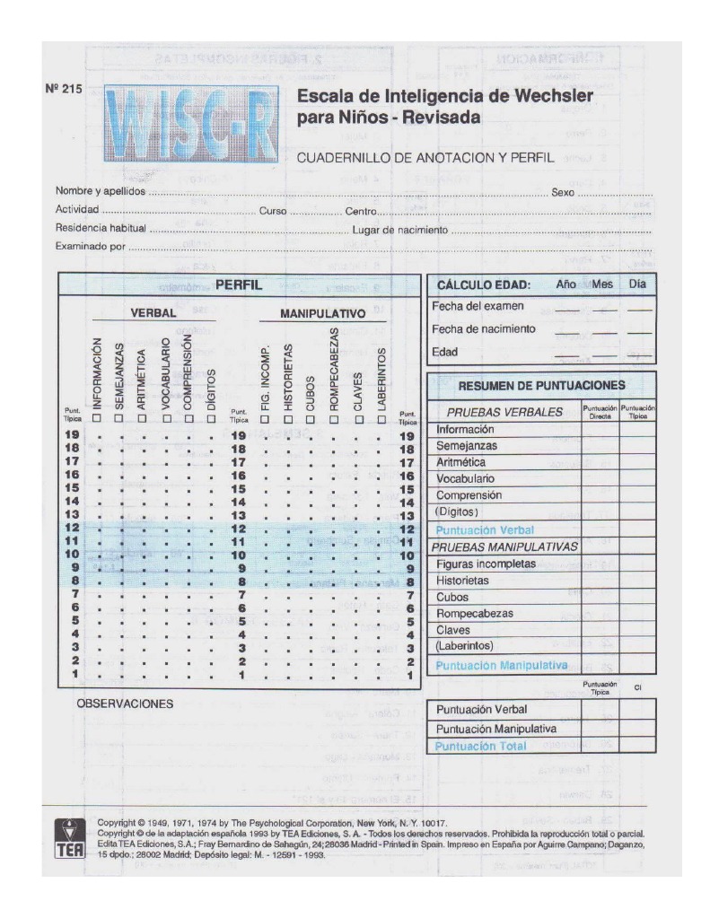 Protocolo Wisc-R | PDF