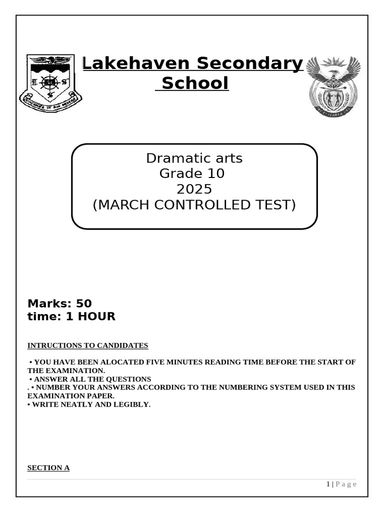 Grade 10 Dramatic Arts Exam Guide | PDF