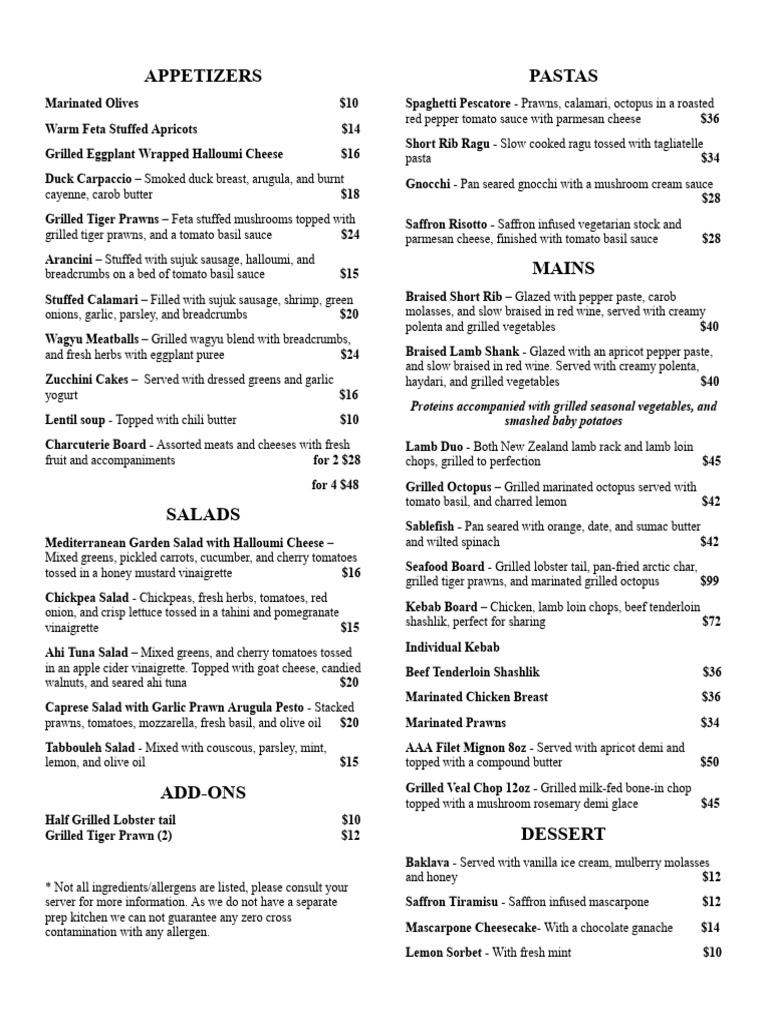 Zula Dinner Menu Zula July 2024 | PDF | Salad | Grilling