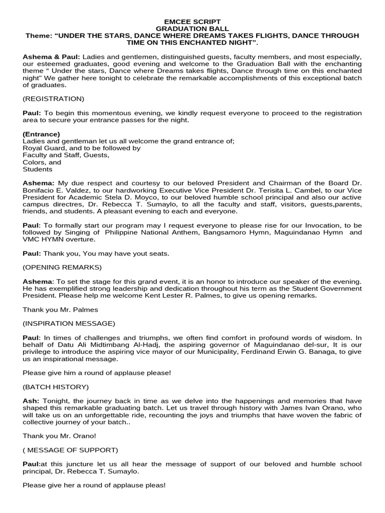 EMCEE SCRIPT Graduation Ball | PDF
