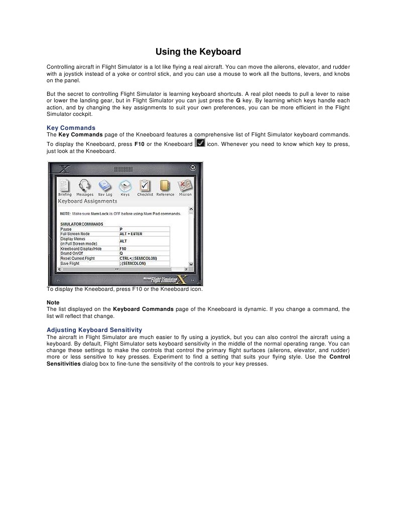 Flight Simulator Keyboard Commands Guide | PDF