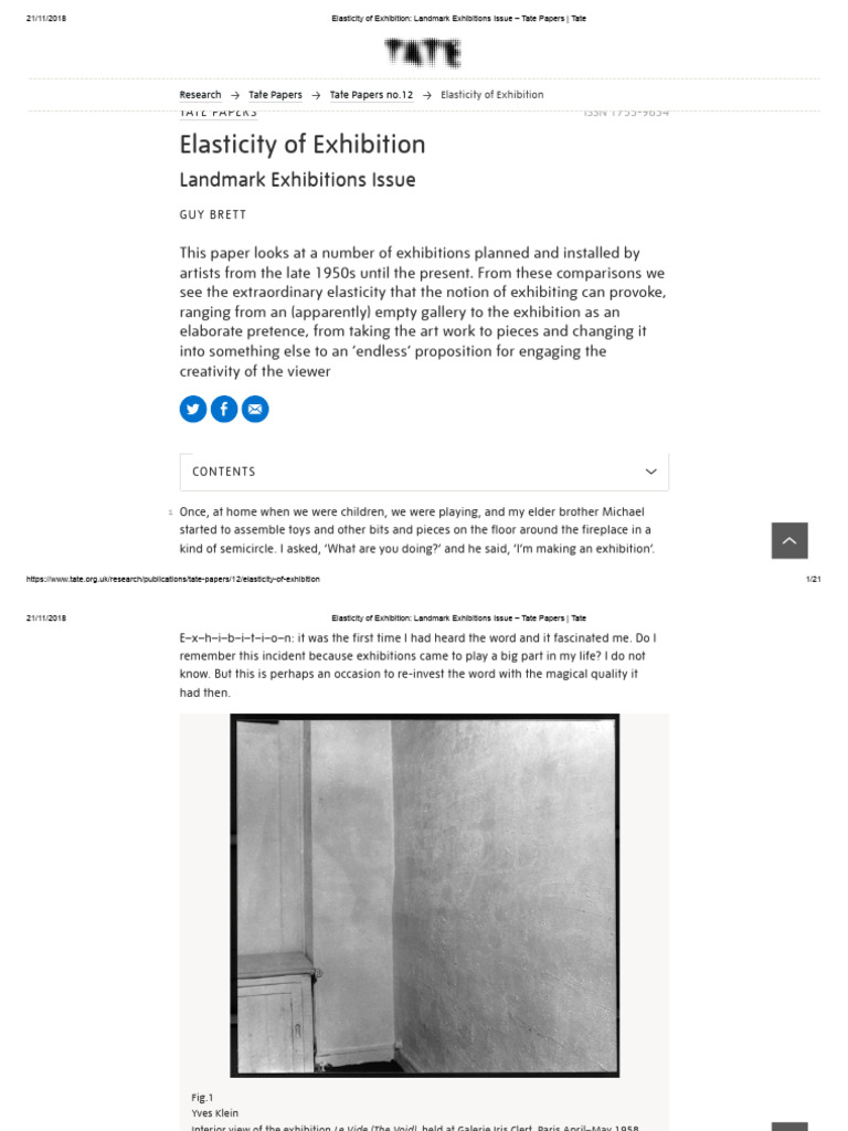 Elasticity of Exhibition - Landmark Exhibitions Issue - Tate Papers - Tate | PDF