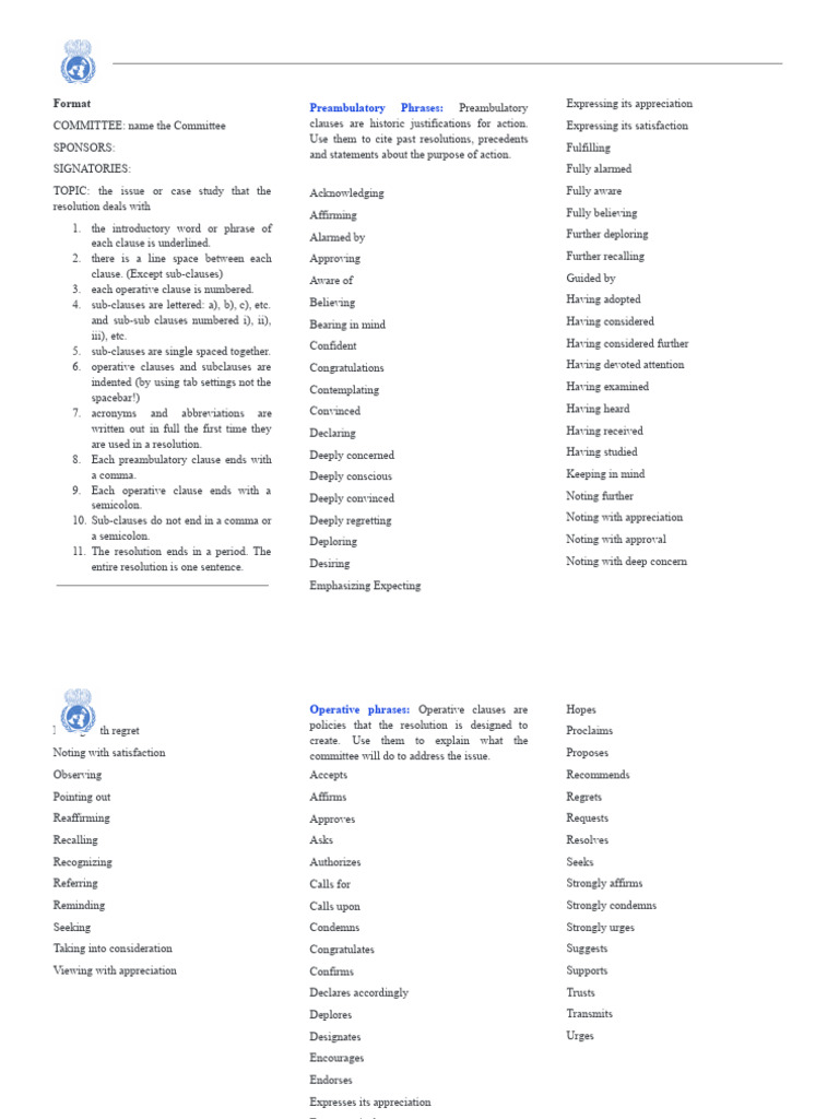 Draft Resolution Vocabulary | PDF | Clause | Comma