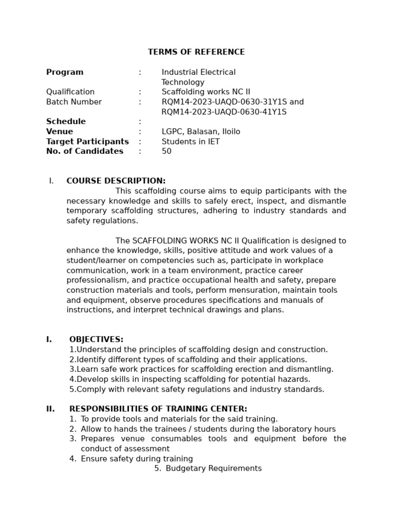 TERMS-OF-REFERENCE - Scaffolding | PDF | Occupational Safety And Health ...