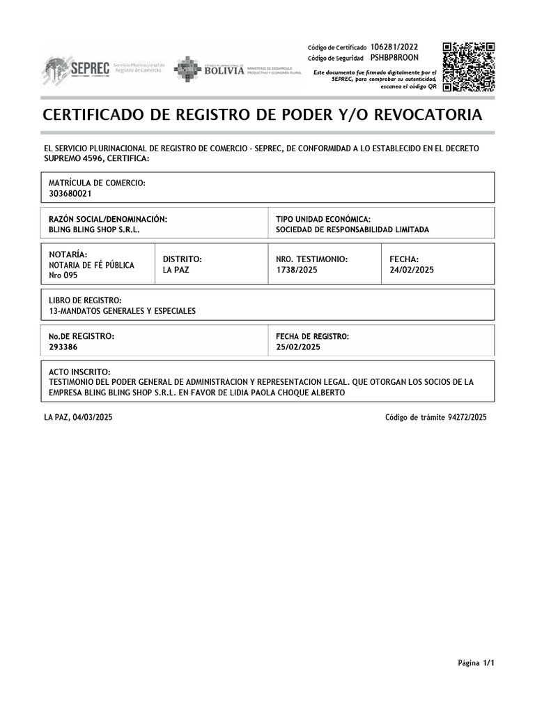 Certificado de Poder | PDF