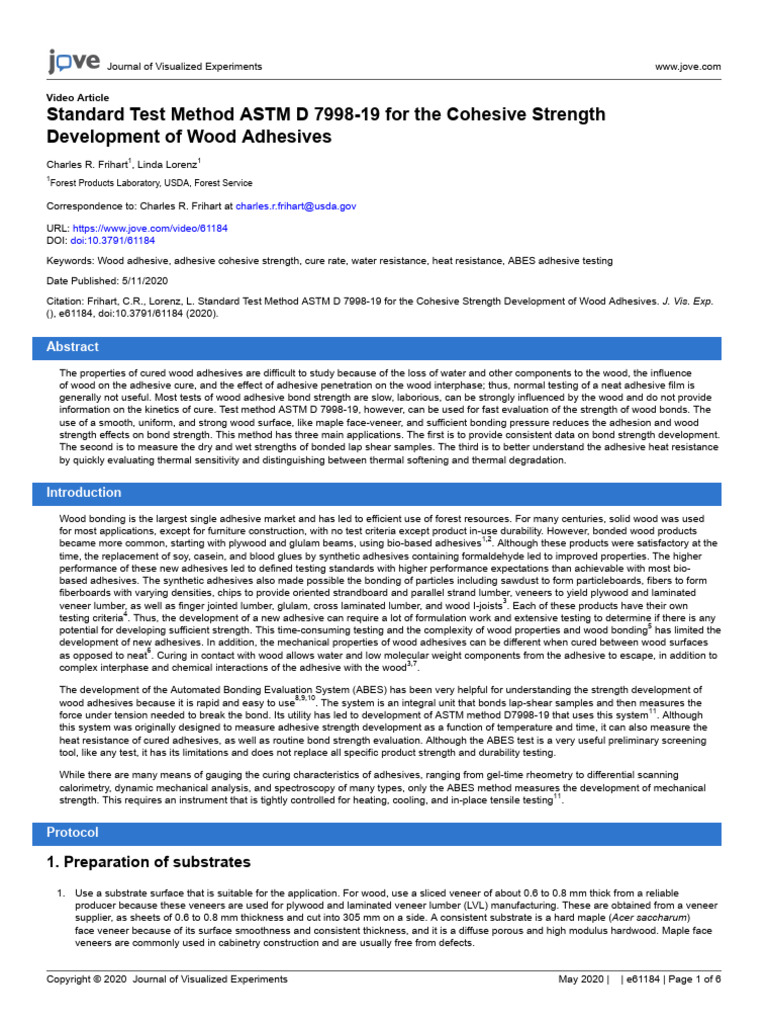 Standard Test Method ASTM D 7998-19 For The Cohesive Strength ...