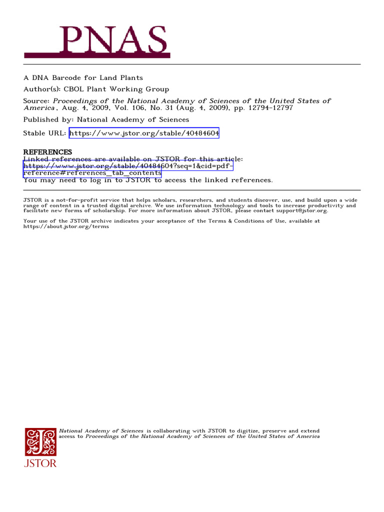CBOL Group 2009 A DNA Barcode For Land Plants | PDF | Genetics ...