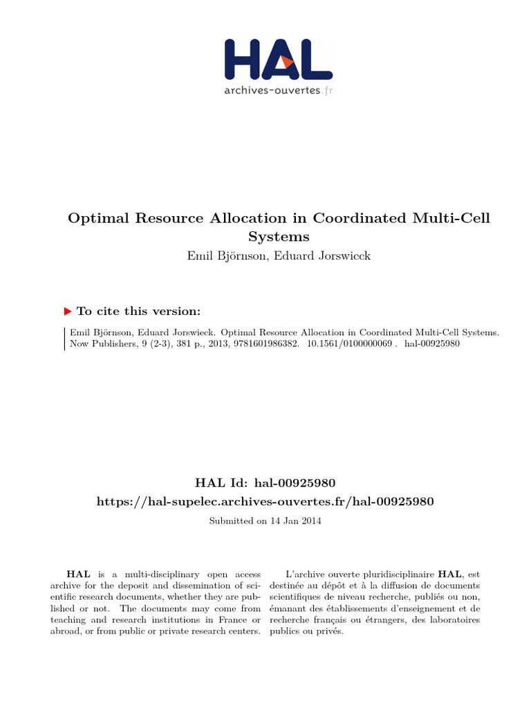 Optimal Resource Allocation in Coordinated Multi-Cell System | PDF | Radio | Cellular Network